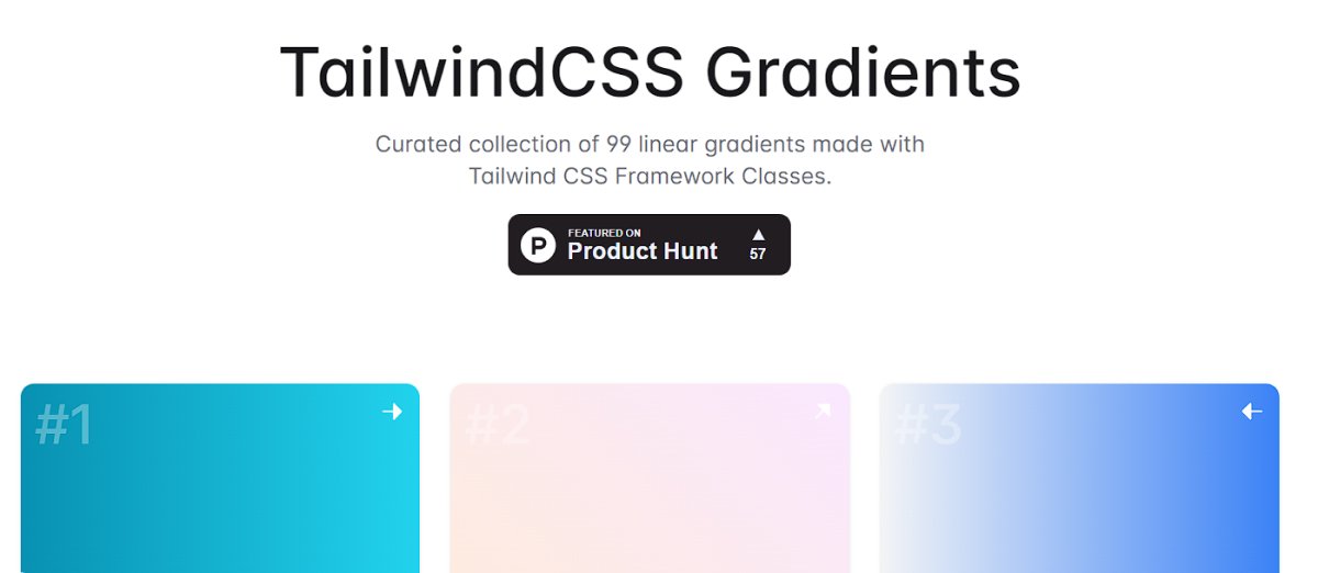 TailwindCSS Gradients – коллекция линейных градиентов, сделанных с помощью классов TailwindCSS